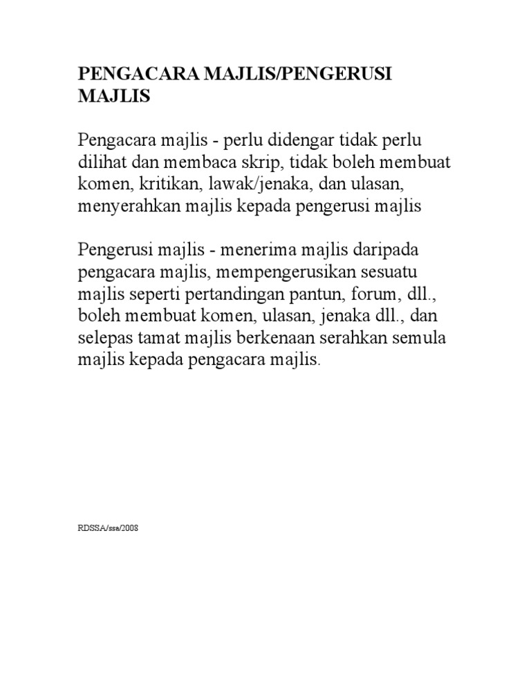 Pengacara Majlis Dan Pengerusi Majlis | PDF