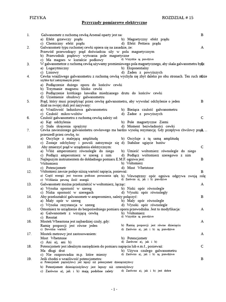 Rozdział # 15 Instrumenty Pomiarowe Elektryczne | PDF