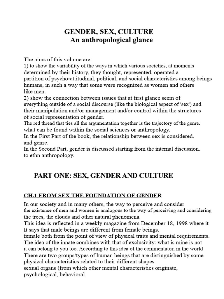 Gender and Culture: An Anthropological Study | PDF | Gender | Gender ...