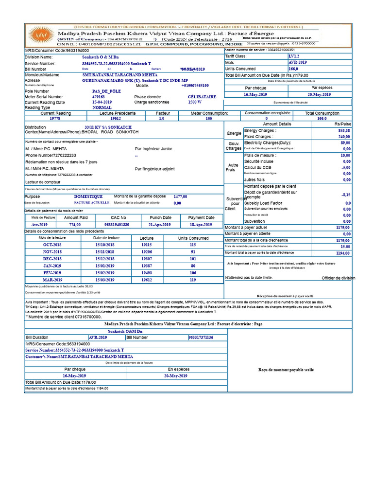 Facture d'électricité AVR-2019 Sonkatch | PDF | Facture | Documents ...