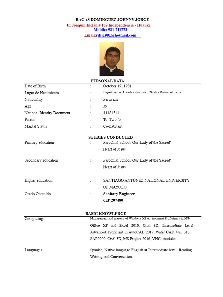 Sanitary Engineer Johnny Jorge Ragas Resume | PDF | Sanitation ...