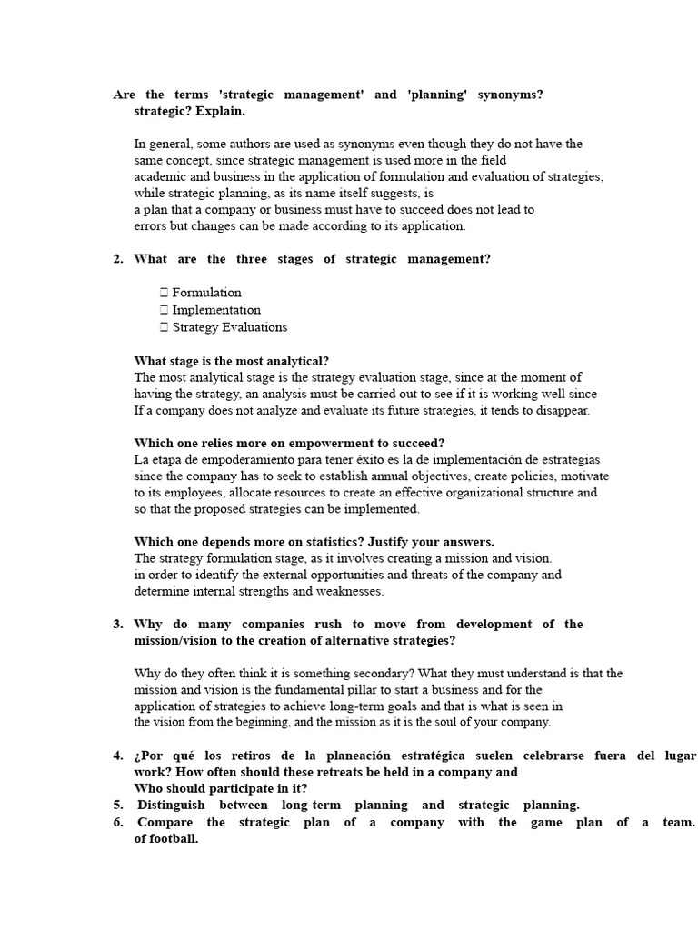 QUESTIONNAIRE 2 | PDF | Strategic Management | Strategic Planning