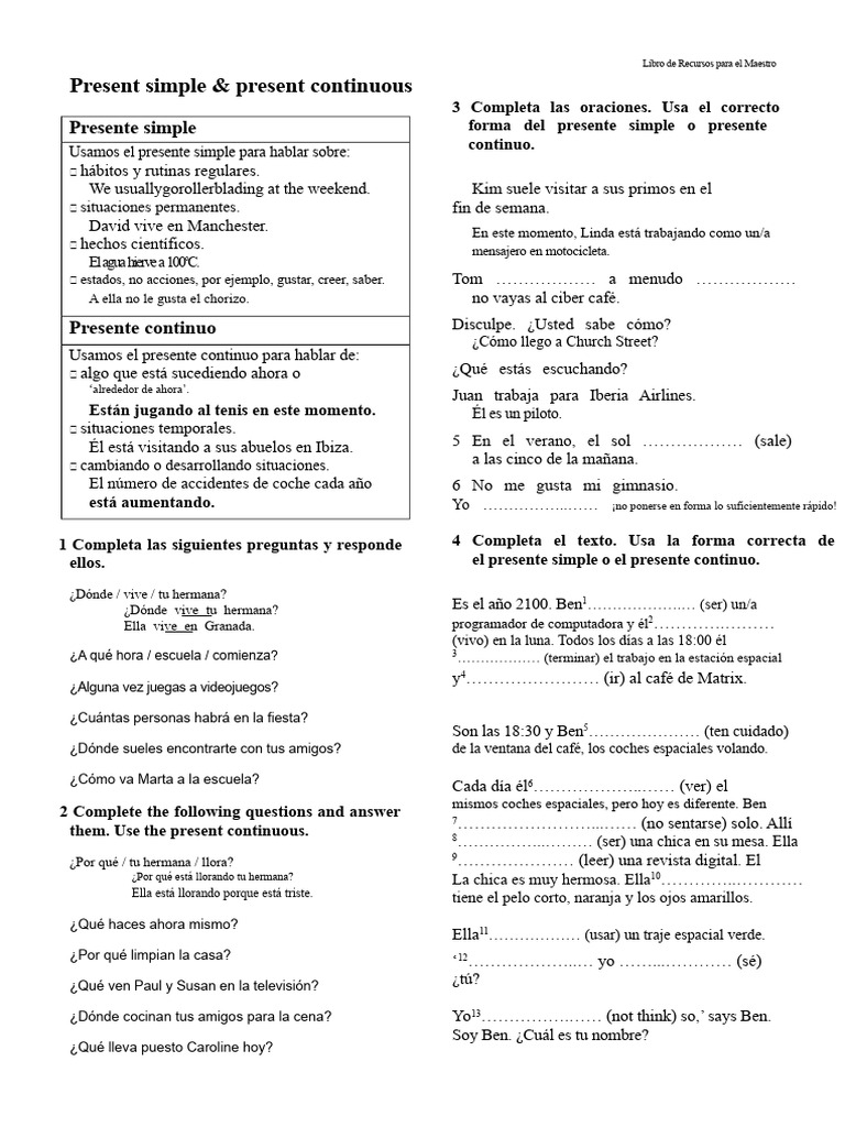 Presente Simple y Presente Continuo | PDF