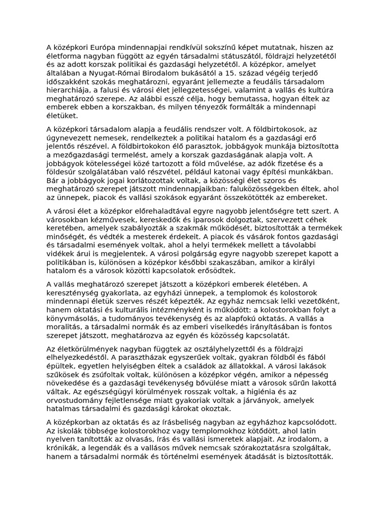 A Középkori Európa Mindennapjai Rendkívül Sokszínű Képet Mutatnak | PDF