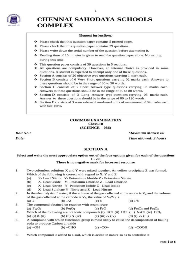 CSSC_PRACTICE QP 2-SCIENCE-10 | PDF | Carbon | Hydroxide