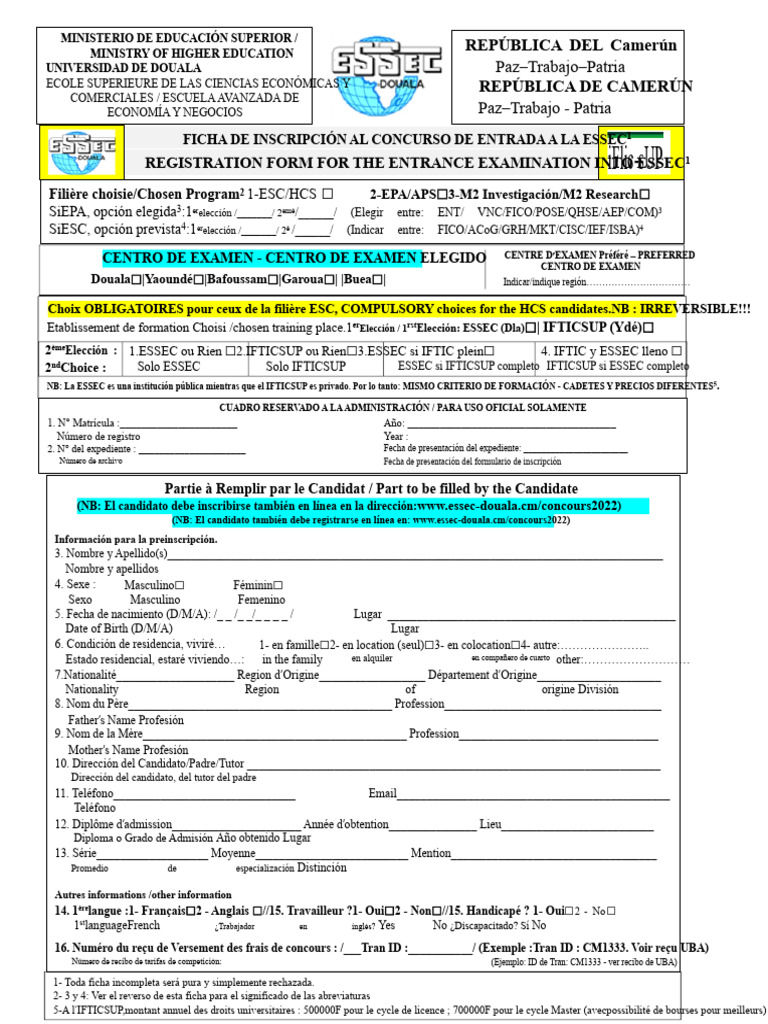 Ficha-de-inscripción-al-concurso-ESSEC-2022-Formulario-de-Registro-CEE-ESSEC-2022 | PDF ...