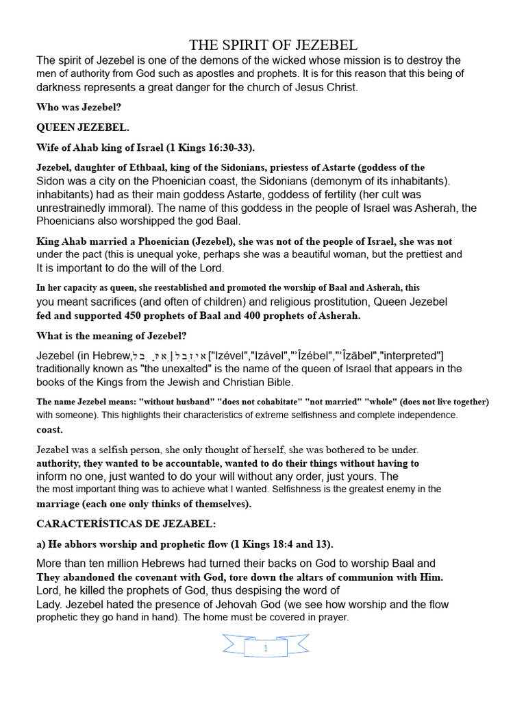 The Spirit of Jezebel Bible Study | PDF | Elijah | Books Of Kings