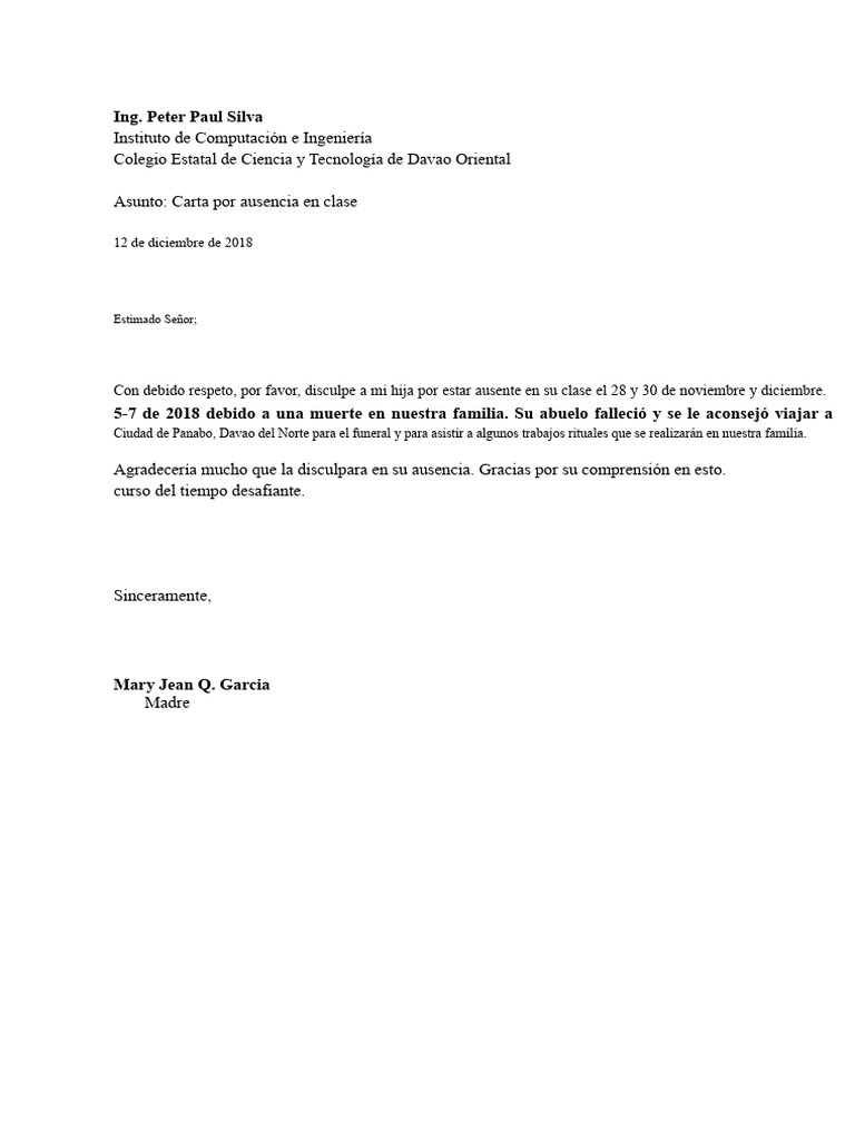 carta de excusa | PDF