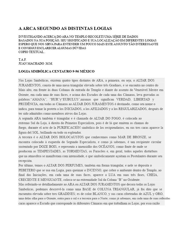 Tipos de ARA nas Lojas Simbólicas | PDF | Loja Maçônica | Maçonaria