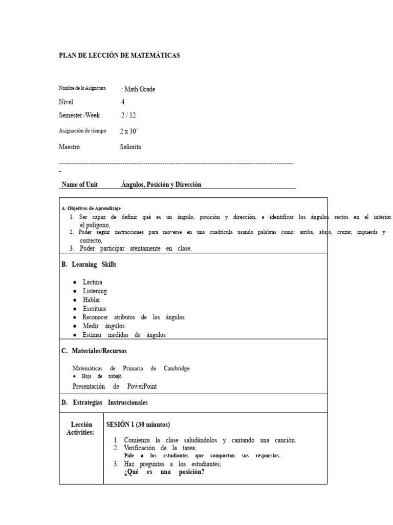 Ángulos, Posición y Dirección 1 | PDF | Ángulo | Aprendizaje