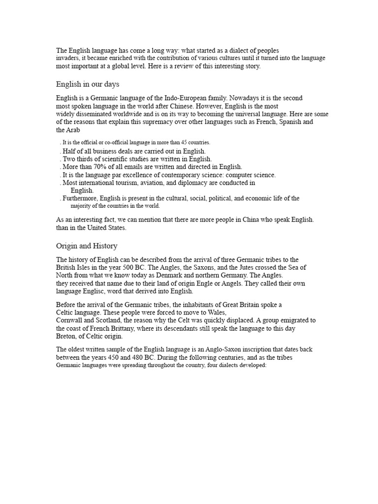 Evolution of the English Language | PDF | English Language ...