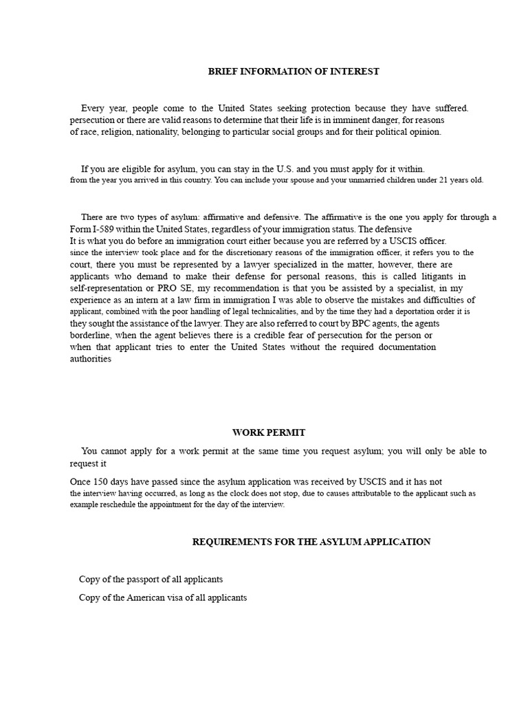 U.S. Asylum Application Guide | PDF | Right Of Asylum | Human Migration