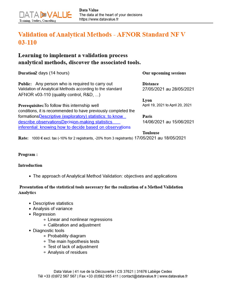 Analytical Method Validation Training | PDF | Statistics | Regression ...