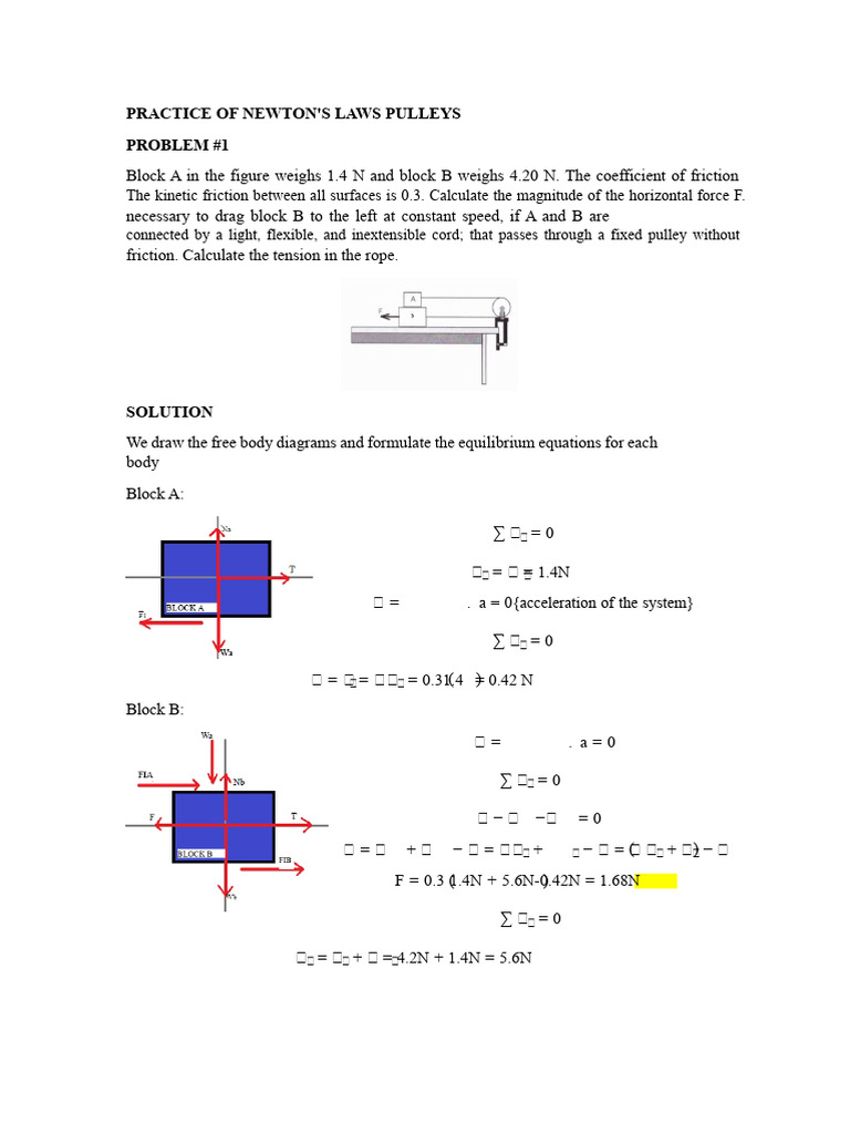 Practice of Newton's Laws with Pulleys | PDF | Force | Tension (Physics)