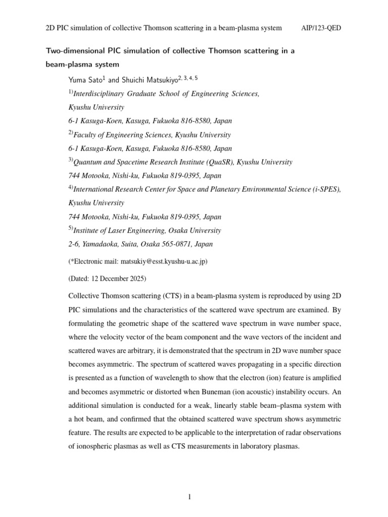 Yuma Sato and Shuichi Matsukiyo: Two-Dimensional PIC Simulation of ...