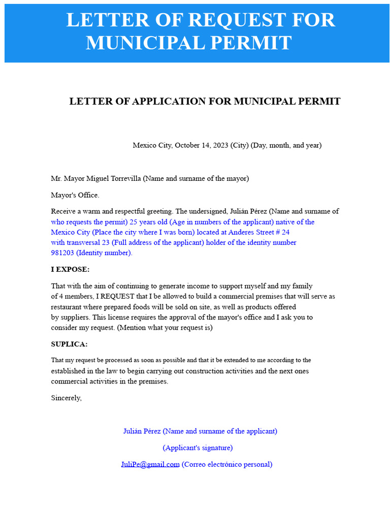 Municipal Permit Request Letter Template | PDF