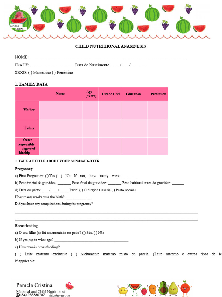 Child Nutritional Assessment Form | PDF | Meal | Lunch
