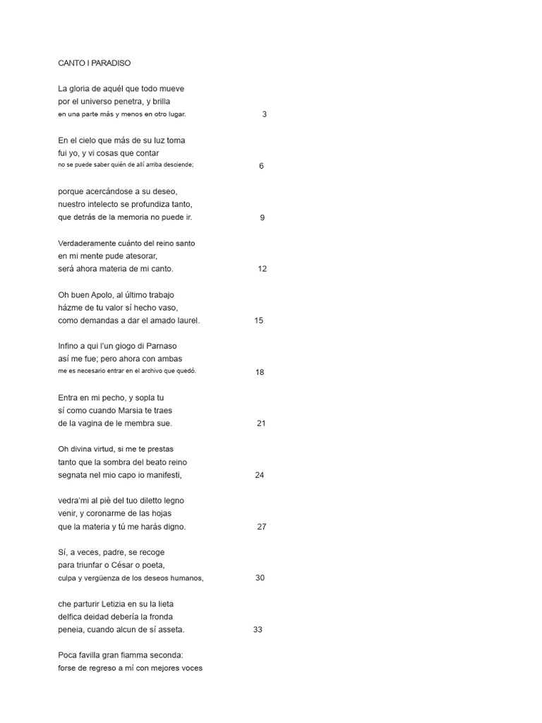 Análisis del Canto I del Paraíso | PDF