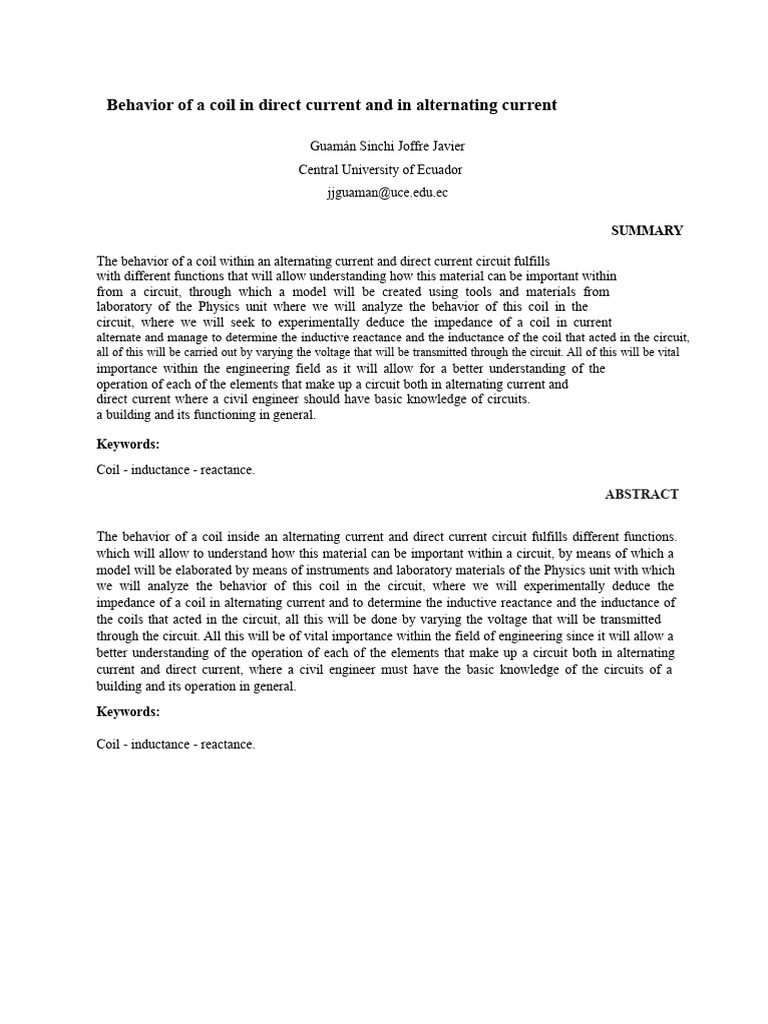 Coil Behavior in AC and DC Circuits | PDF | Inductor | Electrical Impedance