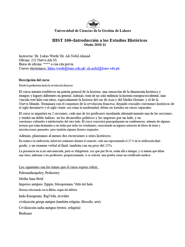HIST 100 - Introducción A Los Estudios Históricos PDF | PDF | Educación ...