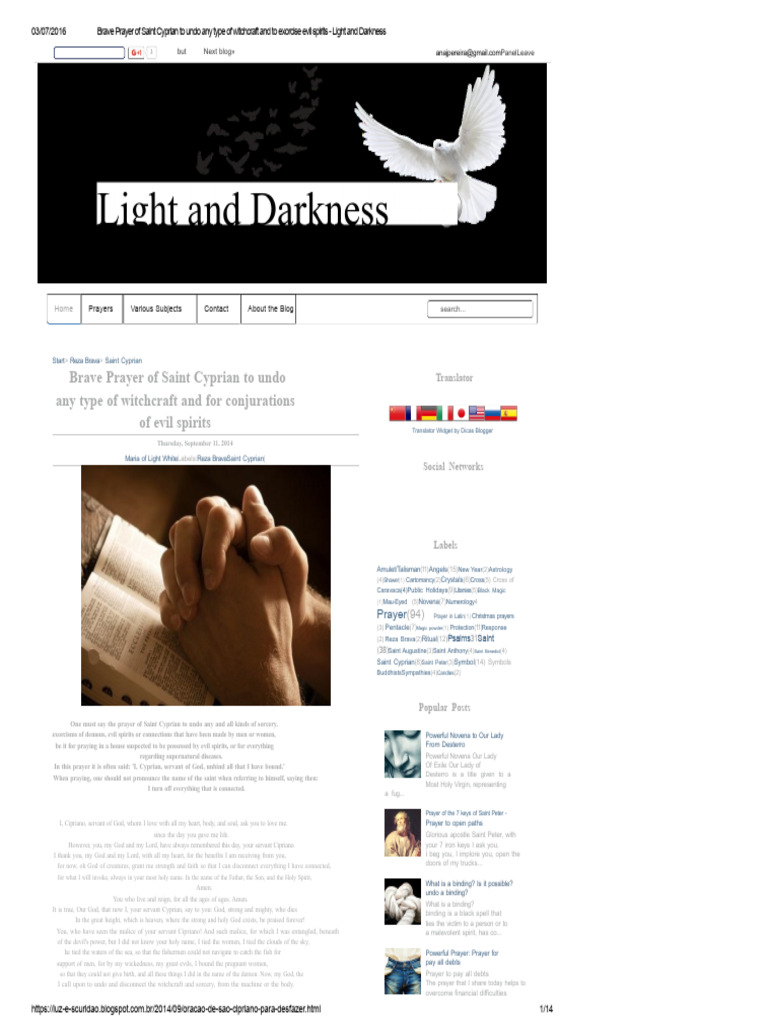 Saint Cyprian's Prayer Against Witchcraft | PDF | Demons | Exorcism