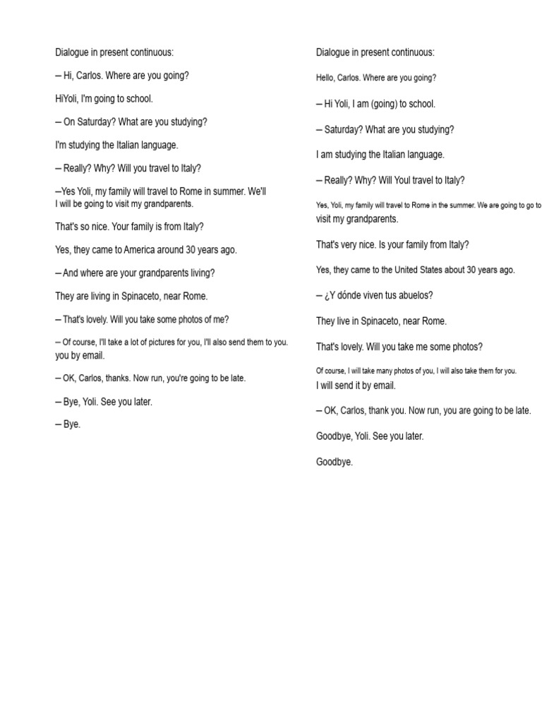Dialogue in Present Continuous | PDF | Cuisine | Foods