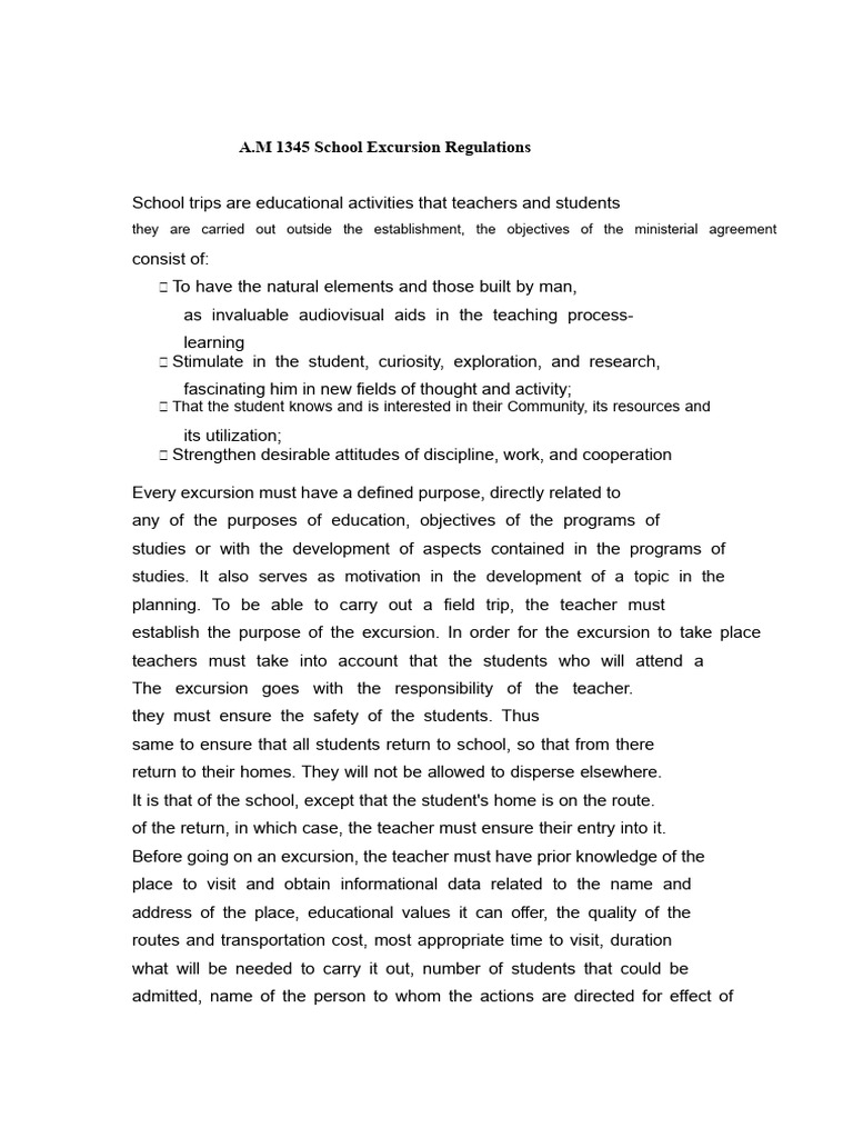 School Excursion Guidelines and Benefits | PDF | Teachers | Behavior ...