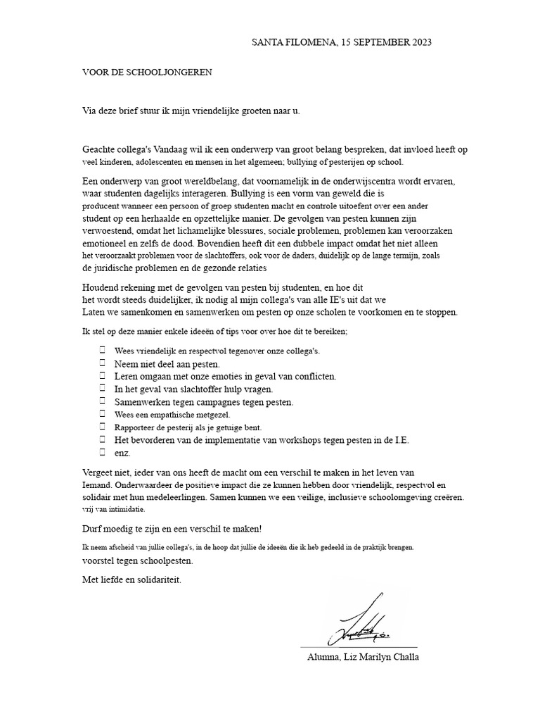 brief over schoolpesten bullying gaaa (1) | PDF