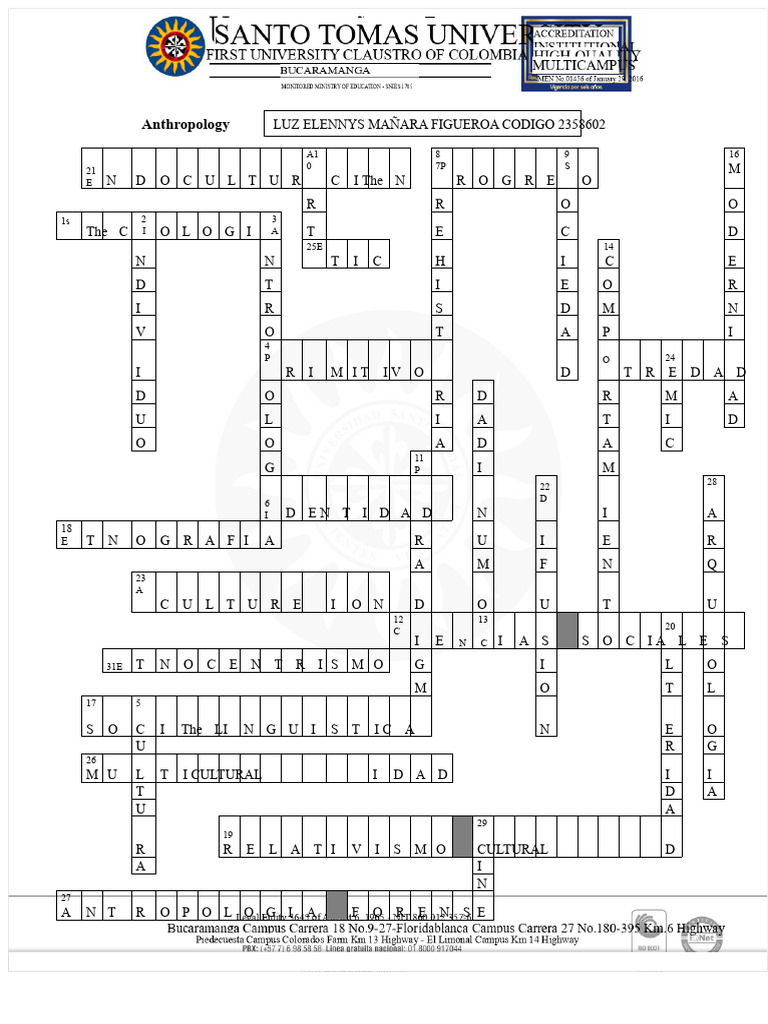 Anthropology Crossword .PDF | PDF | Knowledge | Behavioural Sciences