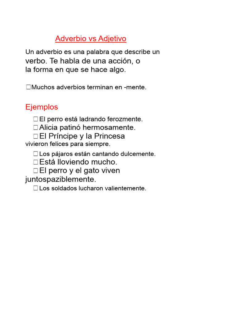 Adverbios y Adjetivos: Definición y Ejemplos | PDF | Adverbio | Lingüística