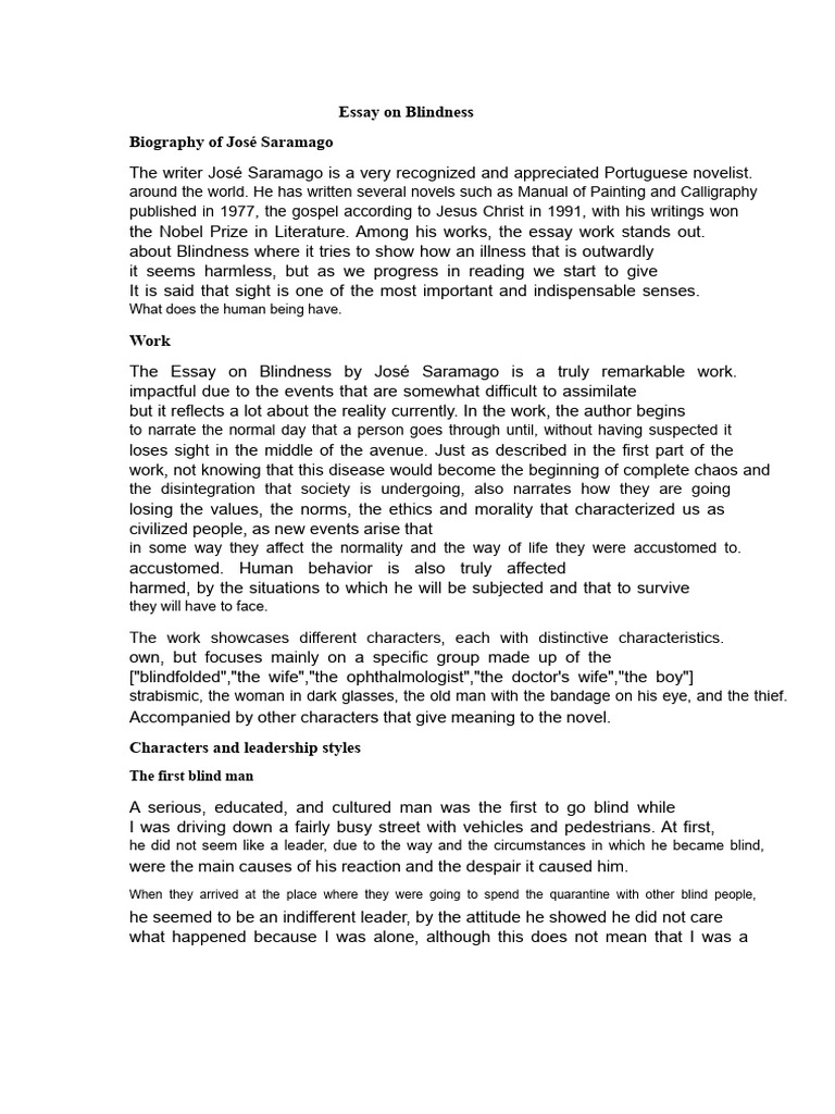 THE ESSAY ON BLINDNESS | PDF