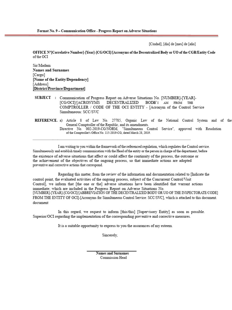 Format 9-Official Communication-Progress Report On Adverse Situations | PDF