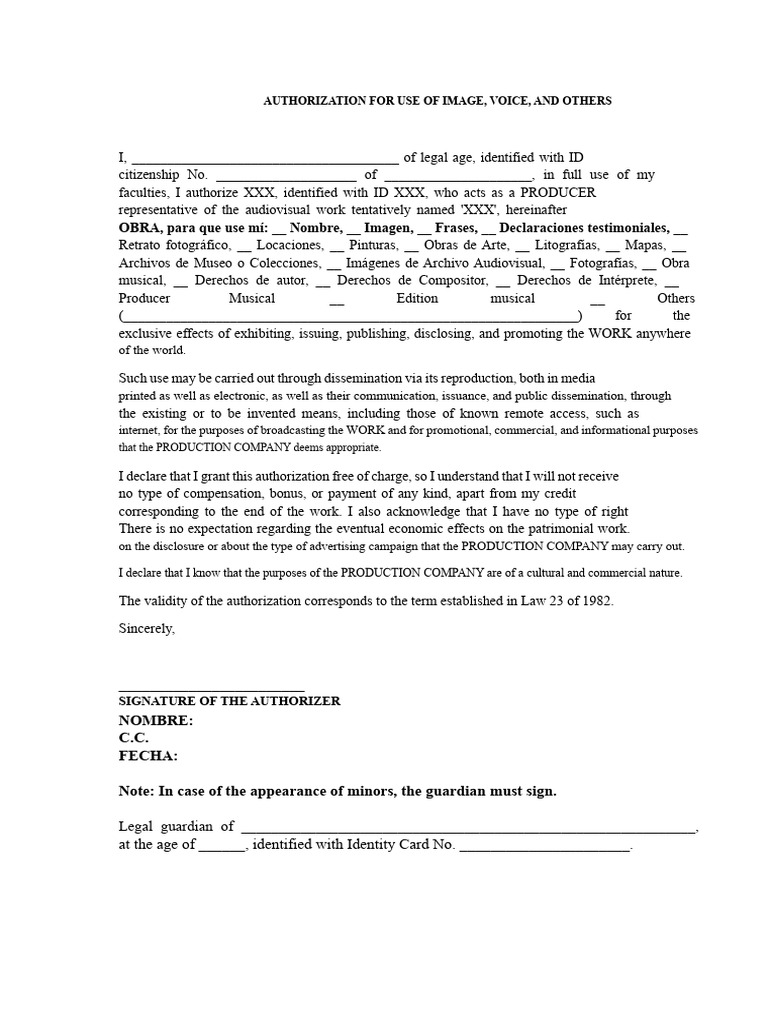 Authorization For The Use of Image, Voice, and Others | PDF