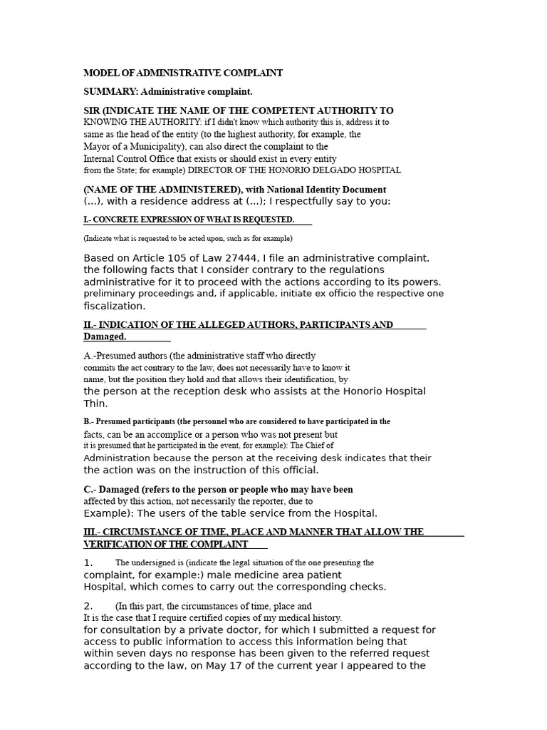 Administrative Complaint Template Guide | PDF | Complaint | Justice
