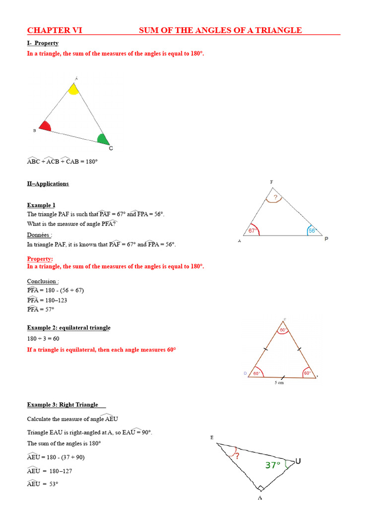 Triangle Angle Sum and Examples | PDF