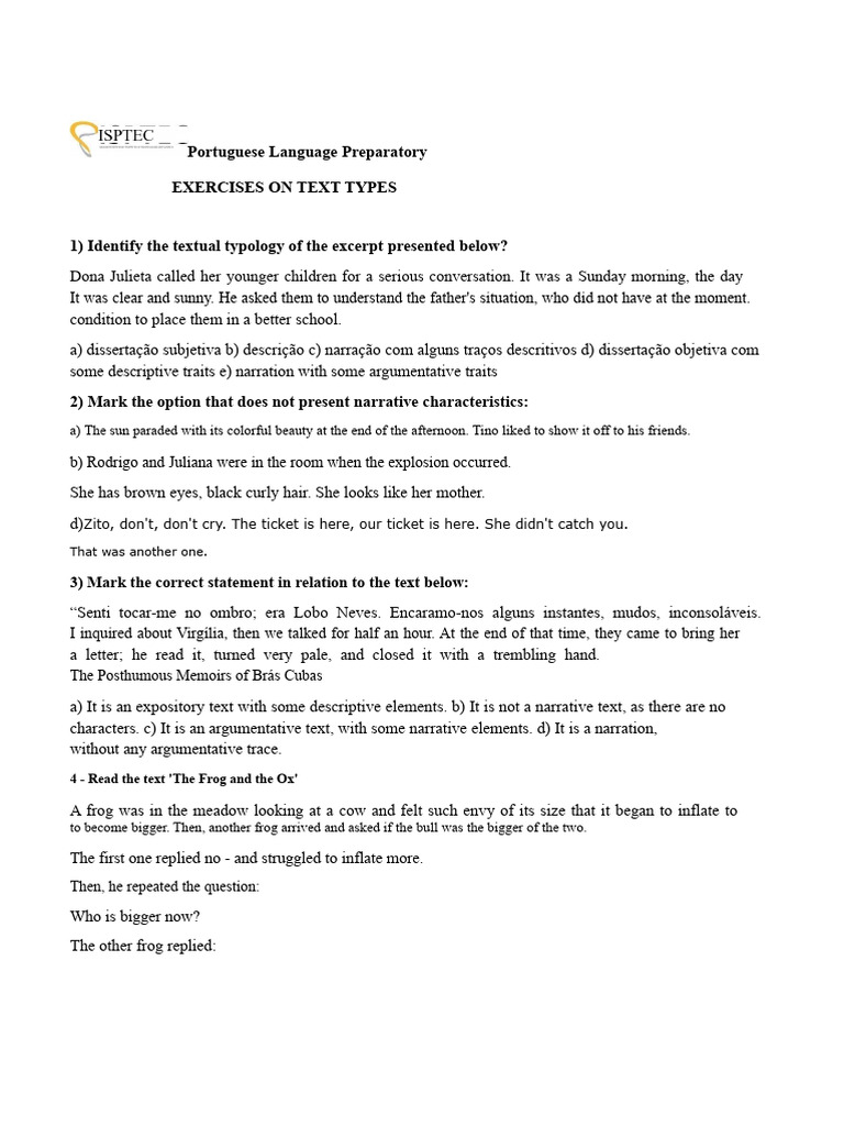 Portuguese Text Types Exercises Guide | PDF | Thought | Well Being