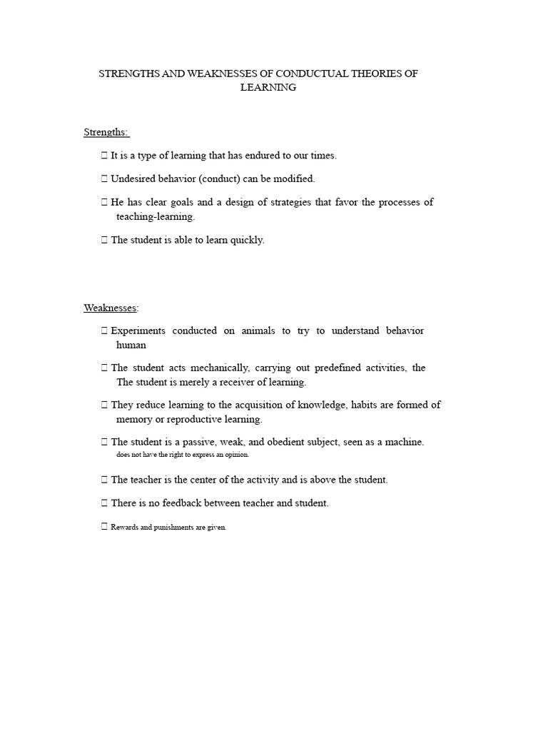Strengths and Weaknesses of Learning Theories | PDF