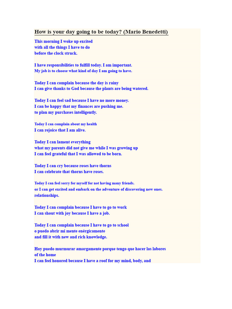 How Your Day Is Going To Be Today - Mario Benedetti | PDF