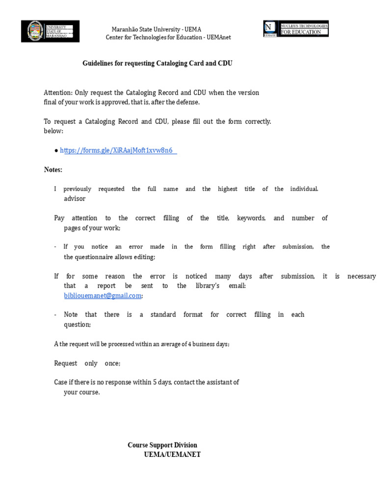 Request For Cataloging Record - CDU | PDF
