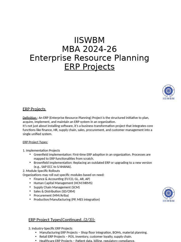 ERP Project Types and Implementation Guide | PDF | Enterprise Resource ...