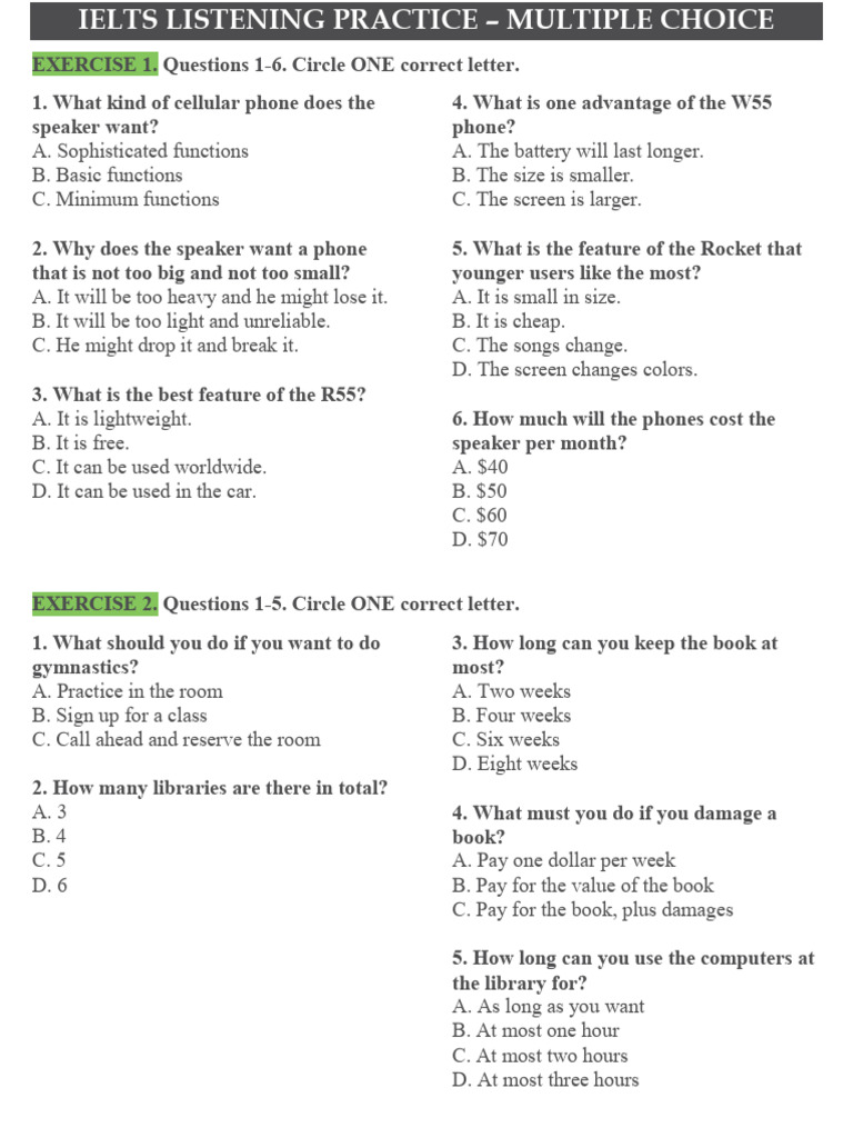 IELTS Listening Practice Exercises | PDF