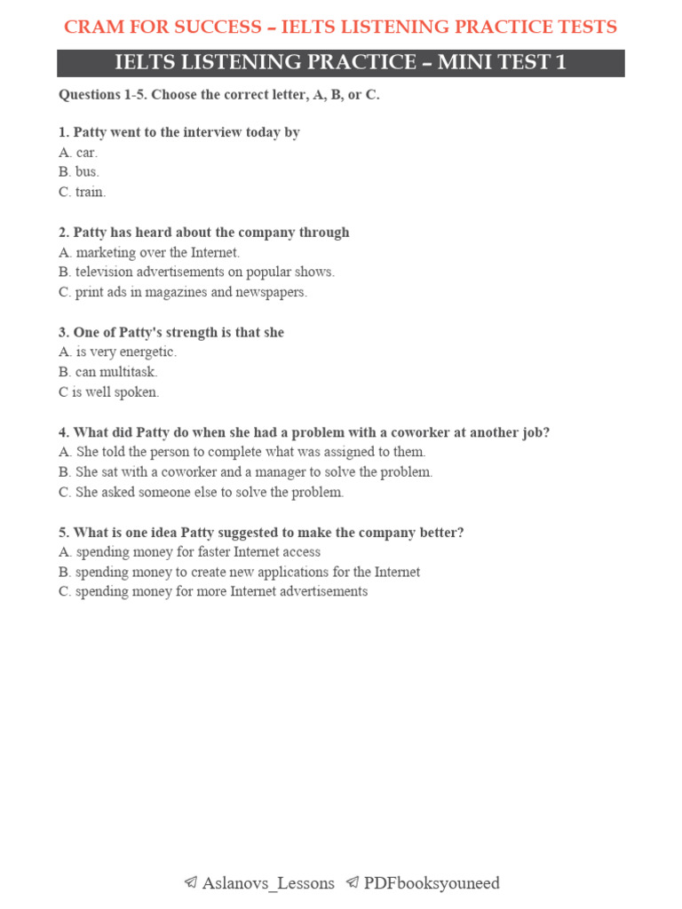 IELTS Listening Practice Tests Guide | PDF | International English ...