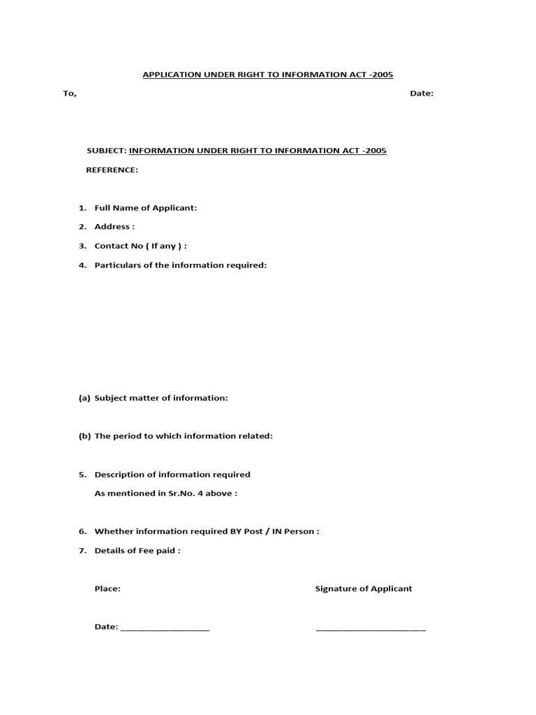 RTI Application Form Template | PDF