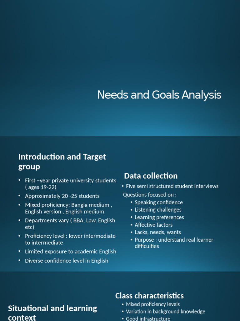 Needs and Goals Analysis for ESL Students | PDF | English Language ...