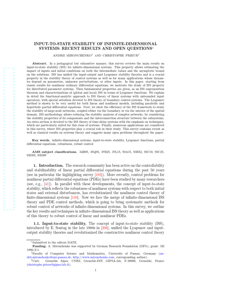 Input-To-state Stability of Infinite-Dimensional Systems - Recent ...