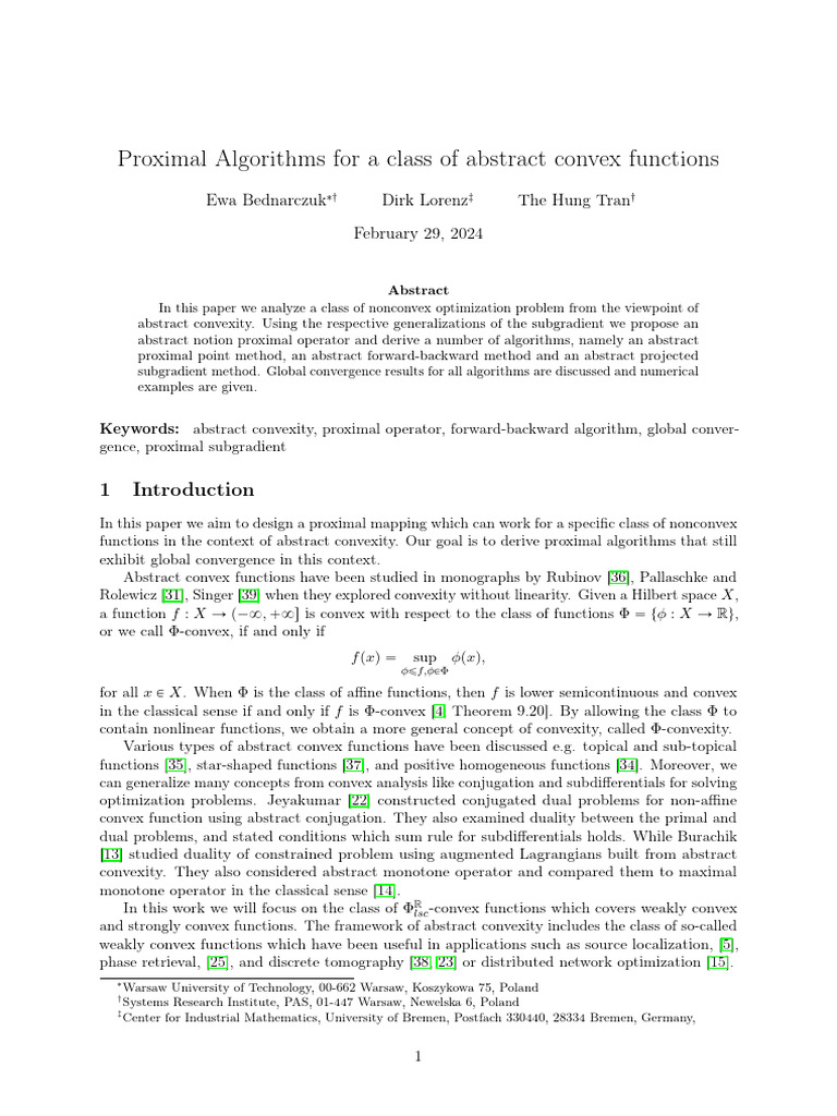 Proximal Algorithms For A Class of Abstract Convex Functions | PDF | Mathematical Optimization ...