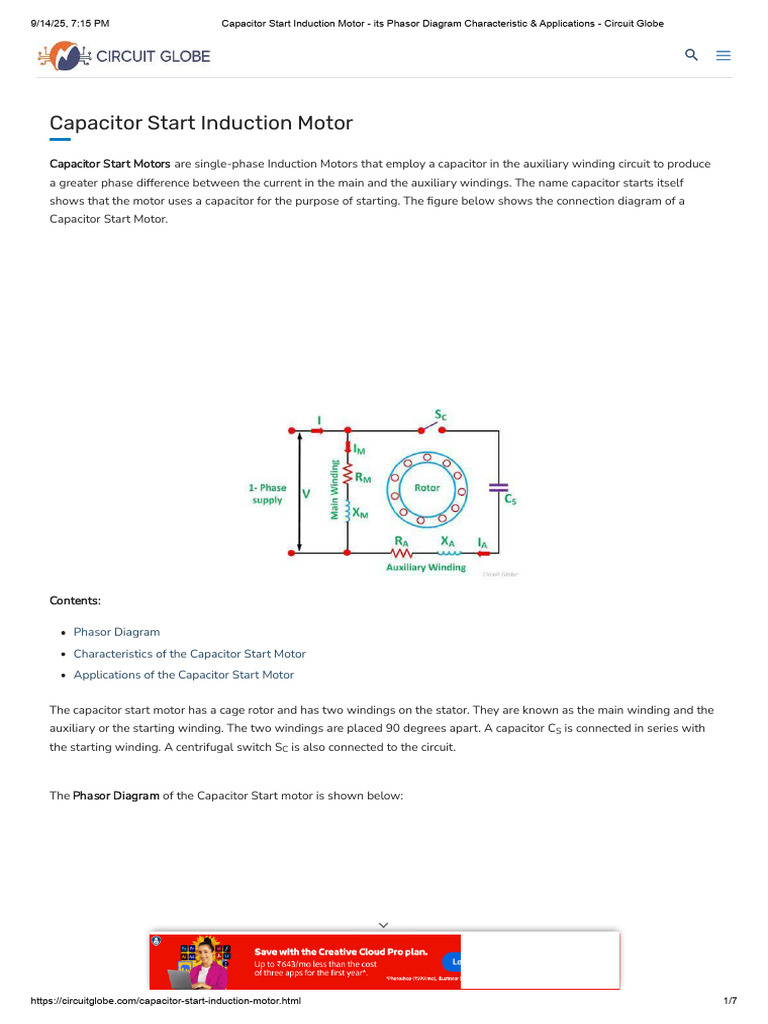 Capacitor Start Induction Motor - Its Phasor Diagram Characteristic ...
