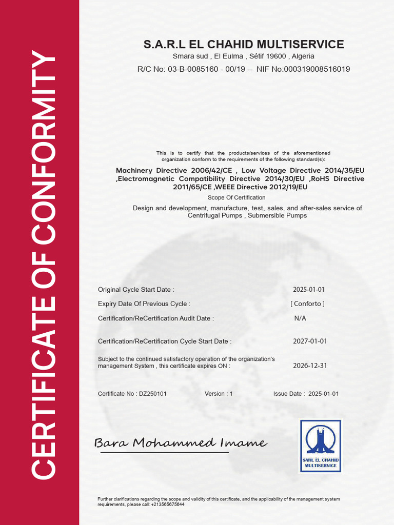Conformity Certificate Conforto Copy-compressed | PDF