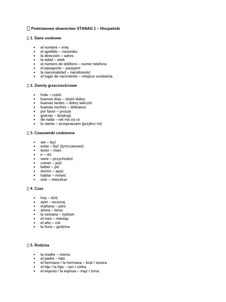 hiszpanski slownictwo | PDF
