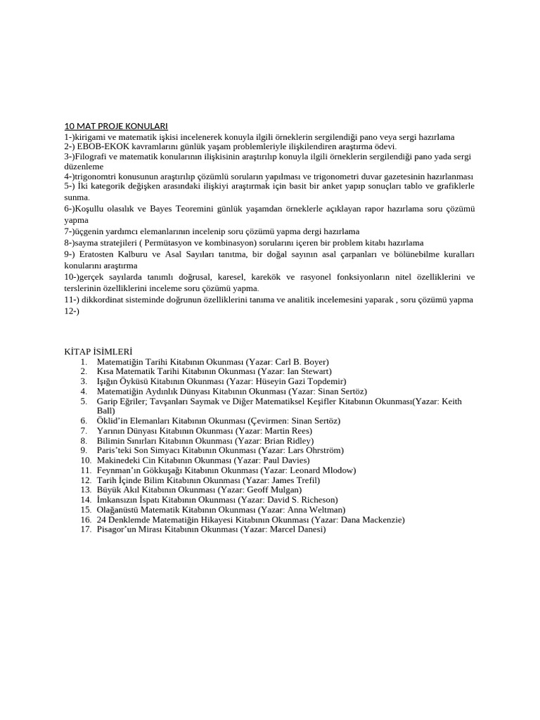 10 Mat Proje Son | PDF